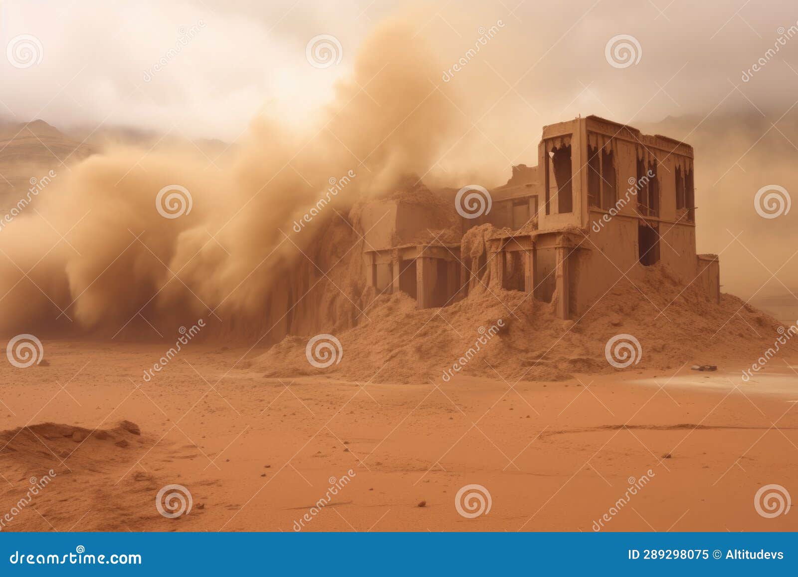 Sandstorm Enveloping a Crumbling Desert Ruin Stock Image - Image of ...