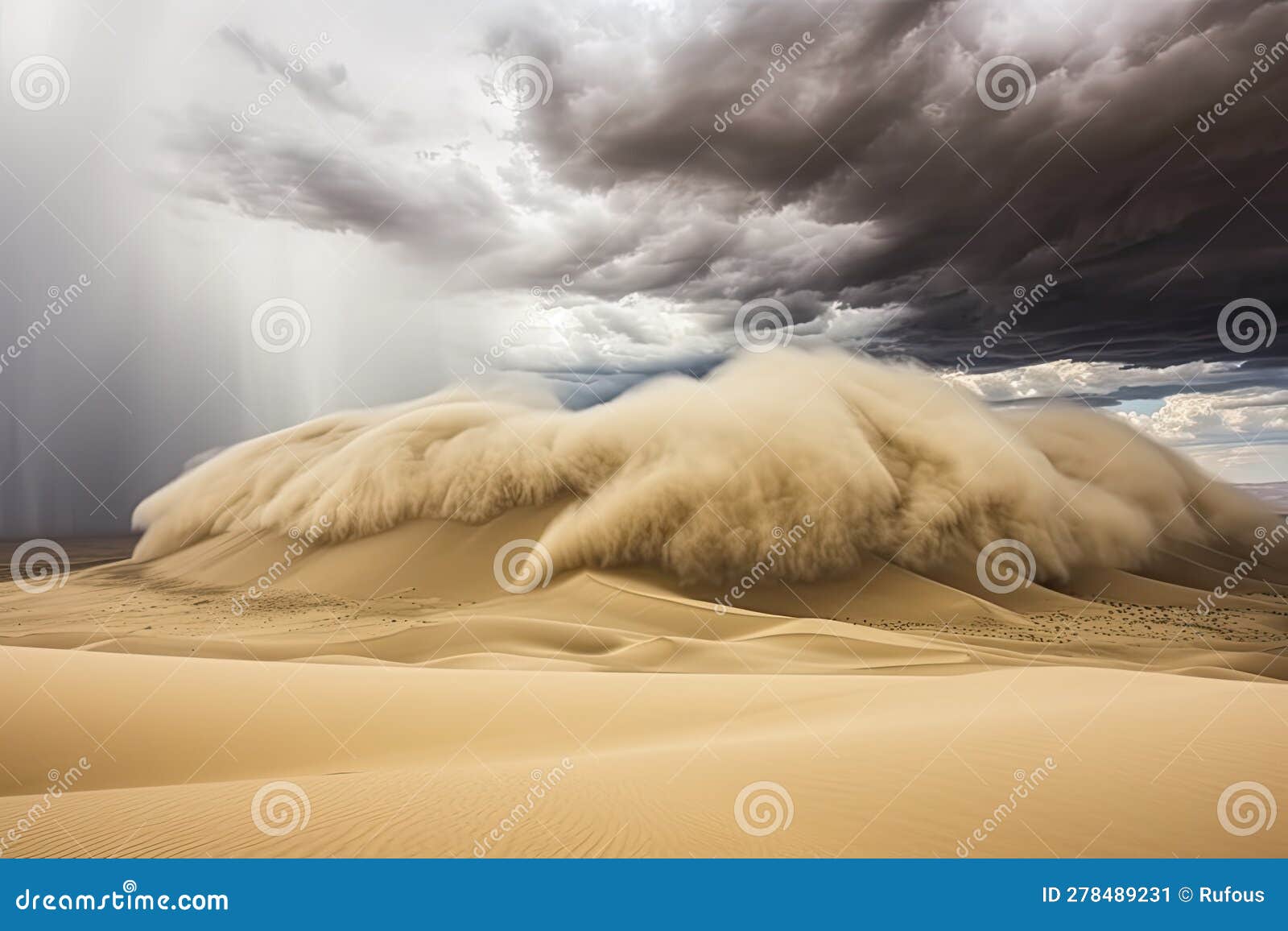 Sandstorm Formation Over Desert Scene with Dramatic Sky Clouds Stock ...