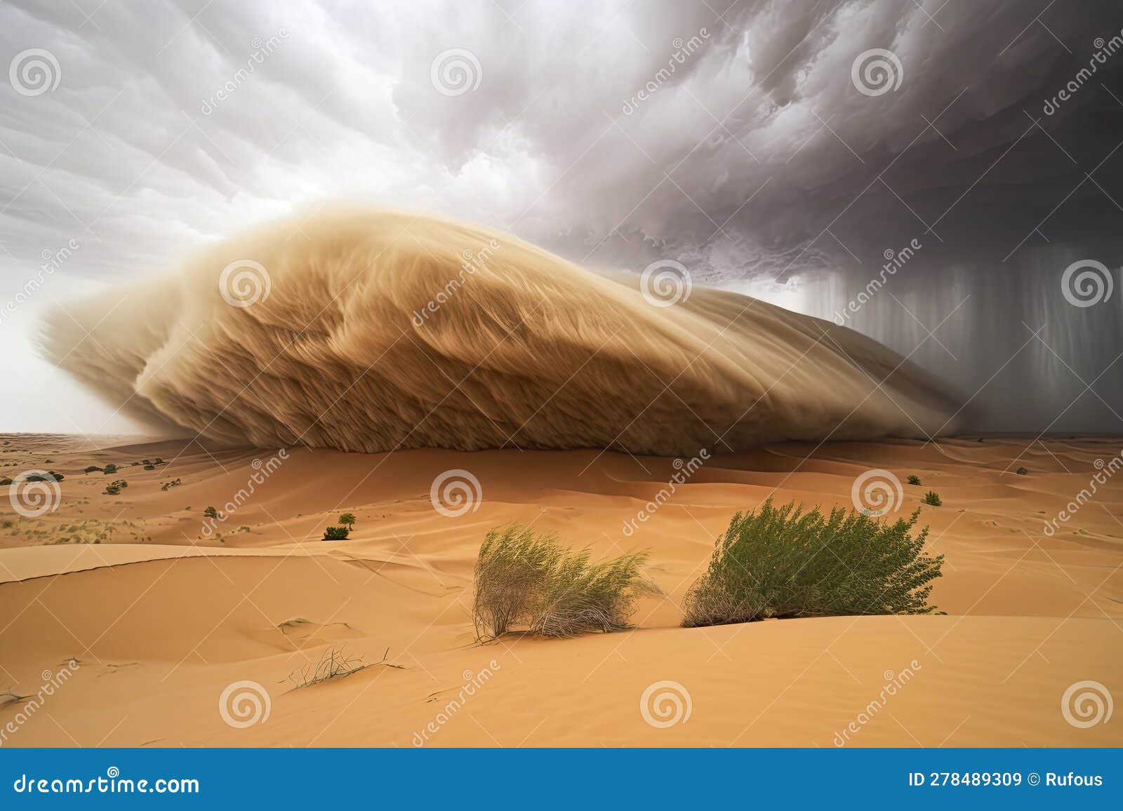 Sandstorm Formation Over Desert Scene with Dramatic Sky Clouds Stock ...