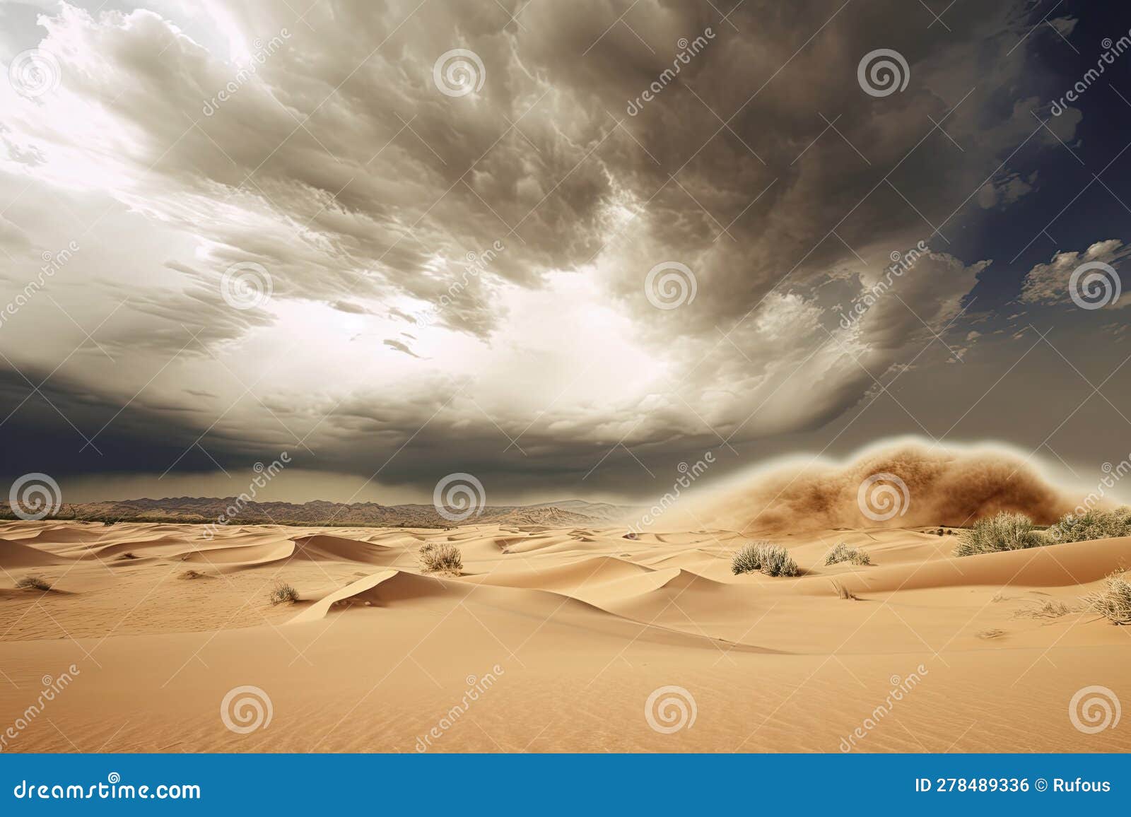 Sandstorm Formation Over Desert Scene with Dramatic Sky Clouds Stock ...
