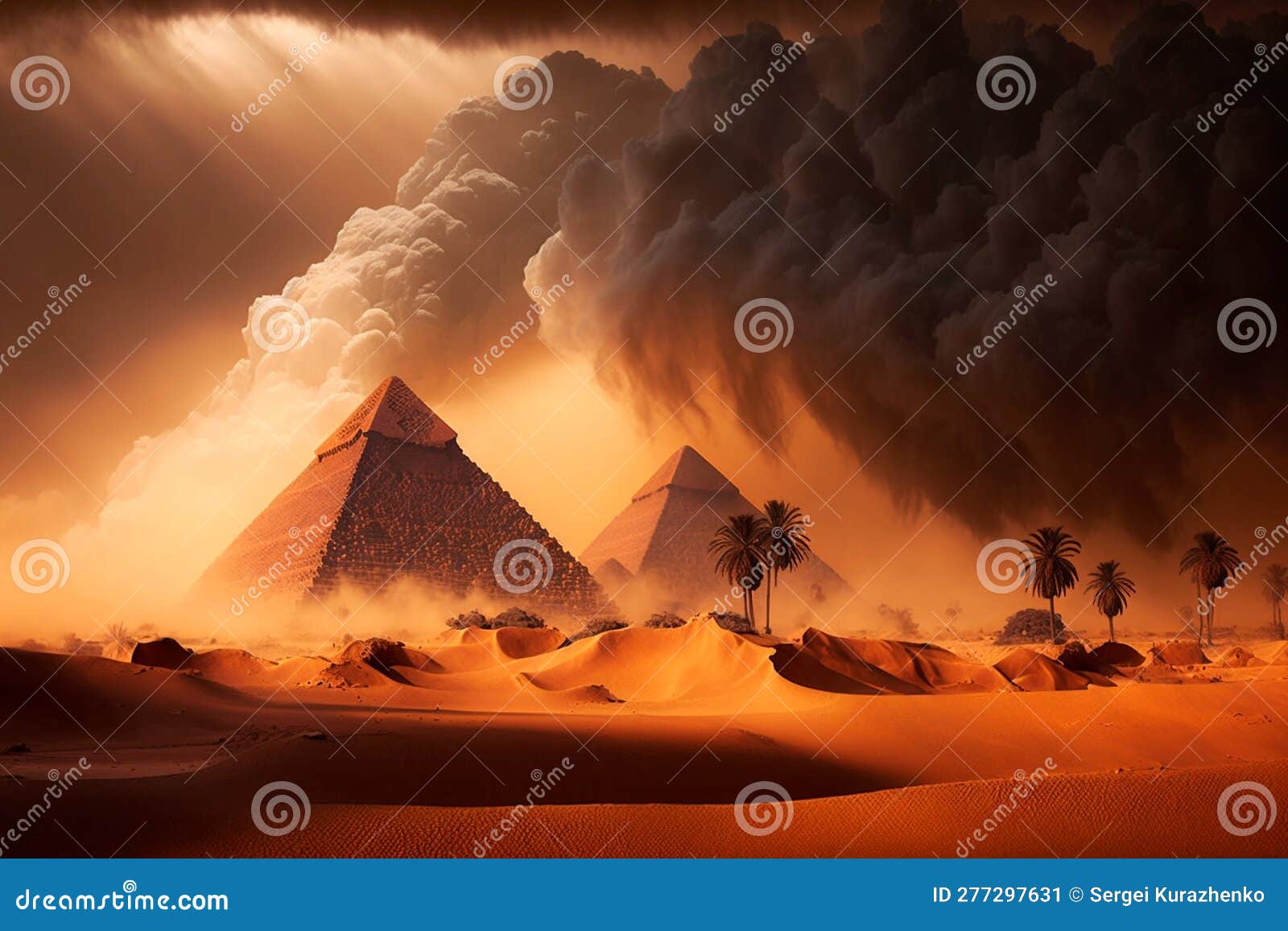 Sandstorm Hitting the Pyramids in Egypt. Stock Illustration ...