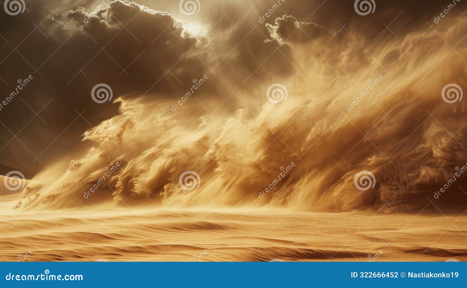 Sandstorm Rolling Over the Desert Dunes Under Dramatic Cloudy Sky ...