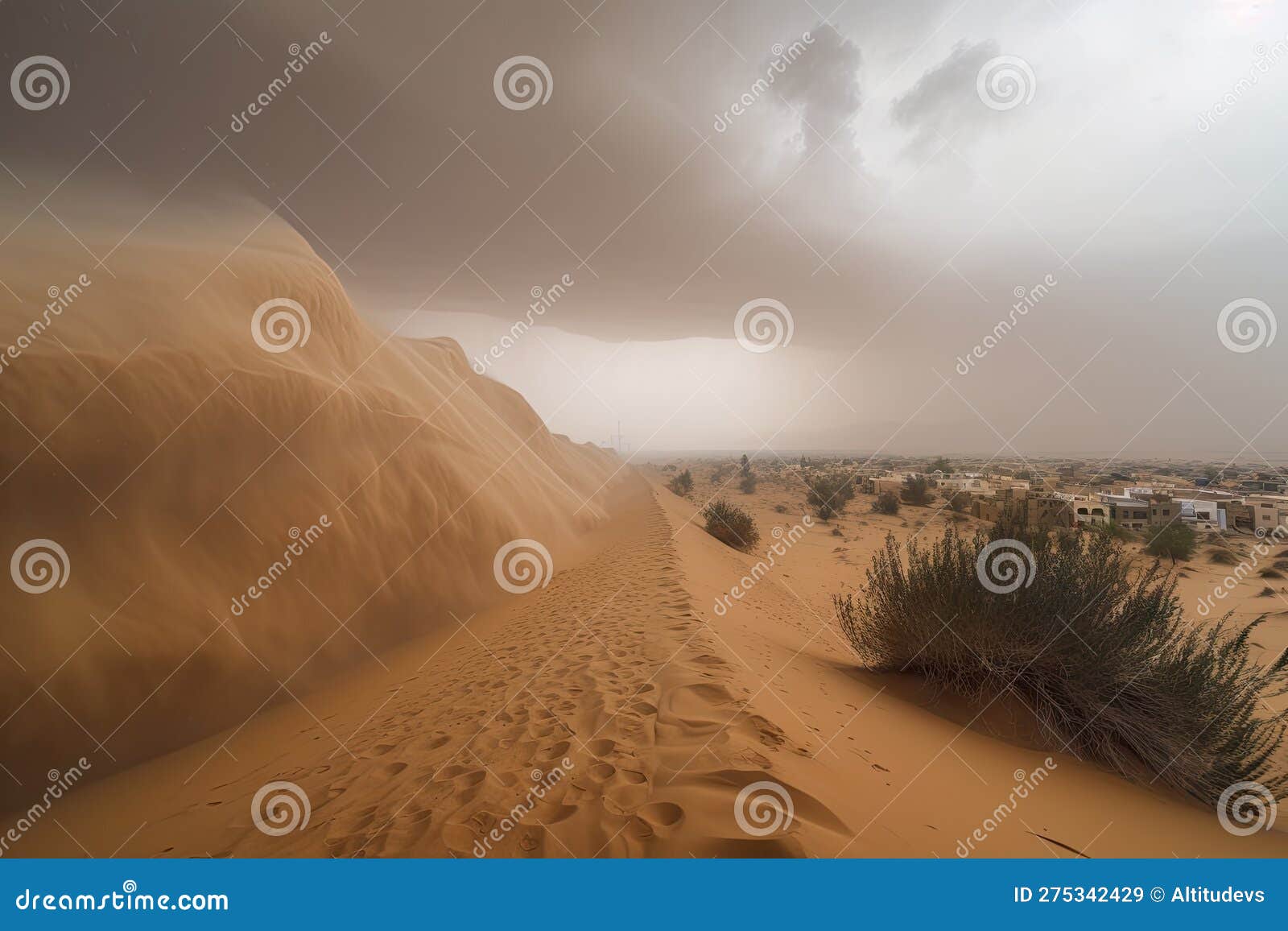 Sandstorm Rolls Across Desert Landscape, Engulfing Everything in Its ...