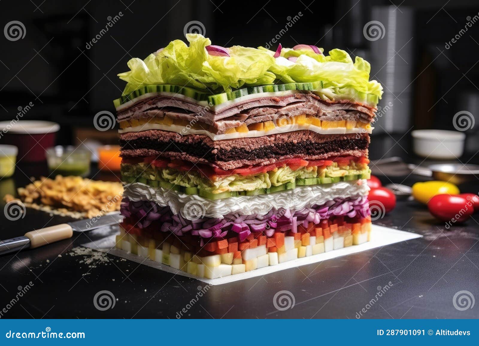 Sandwich Assembly Process with Layers of Fillings Stock Image - Image ...