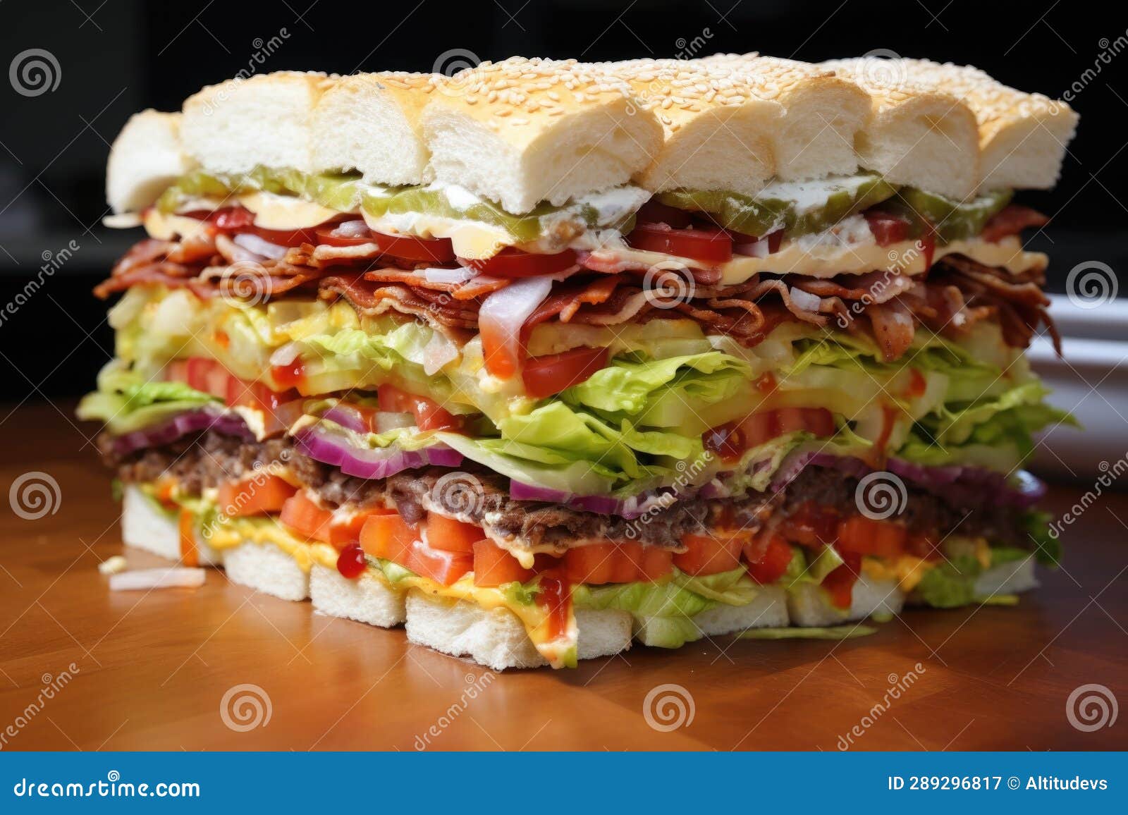 Sandwich Assembly Process with Layers of Fillings Stock Image - Image ...