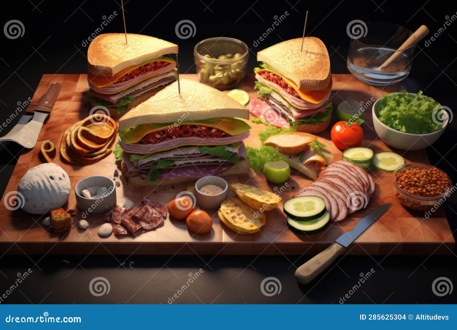 Sandwich Assembly Process with Various Ingredients Stock Photo - Image ...