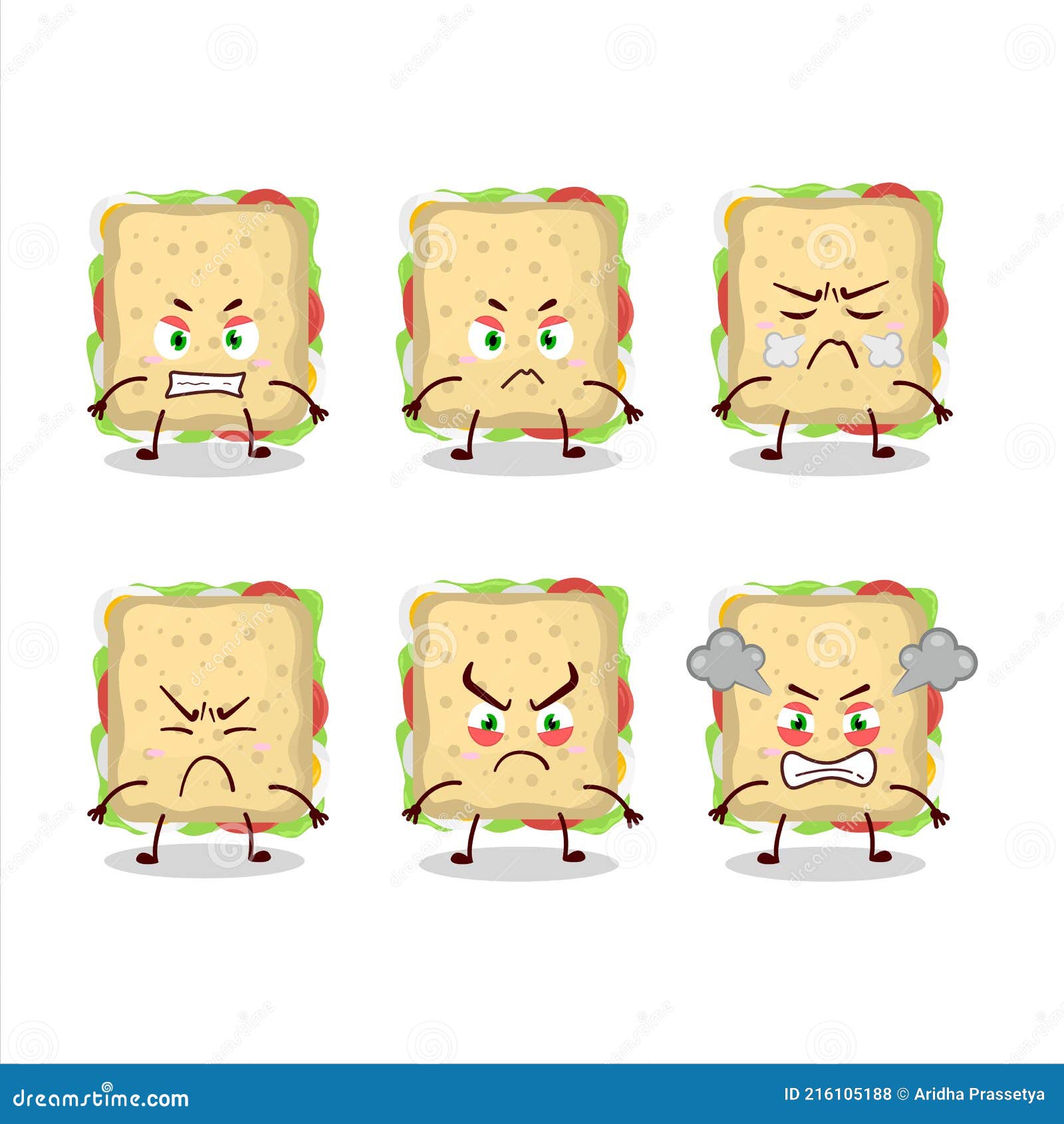 Sandwich Cartoon Character With Various Angry Expressions Vector ...