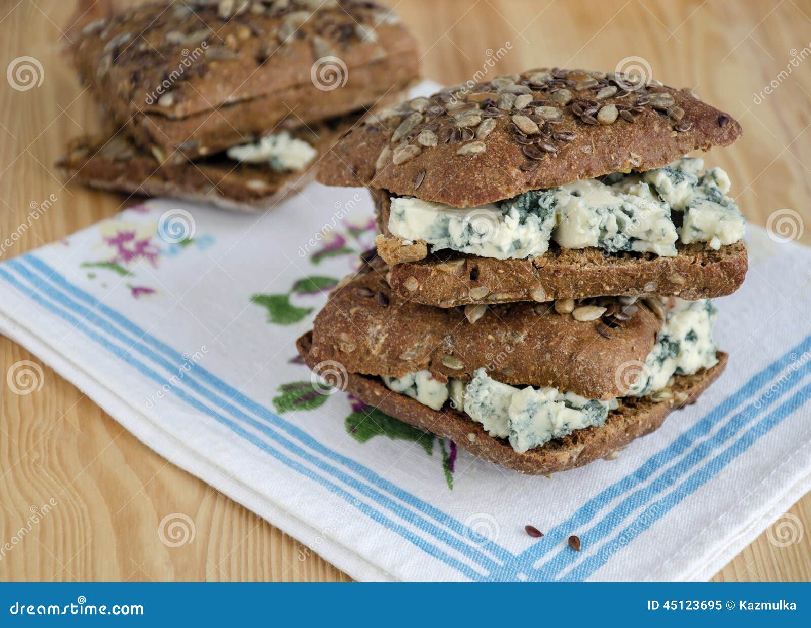 Sandwich with Cheese Roquefort Stock Image - Image of danablu, flax ...
