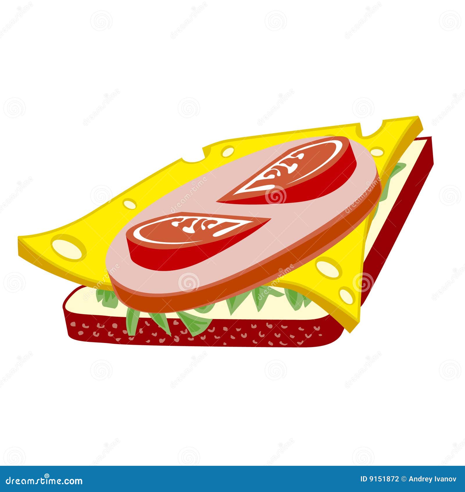 Sandwich with Cheese, Salami and Tomatoes Stock Vector - Illustration ...