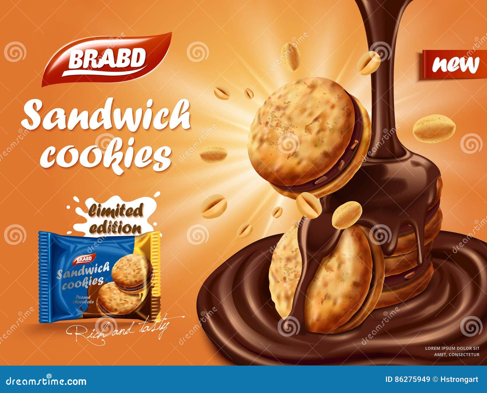 Sandwich Chocolate Cookies Ad Stock Vector - Illustration of orange ...