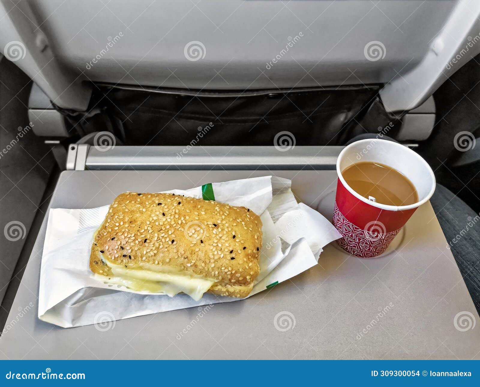 Sandwich and Coffee on Board the Plane Stock Photo - Image of business ...