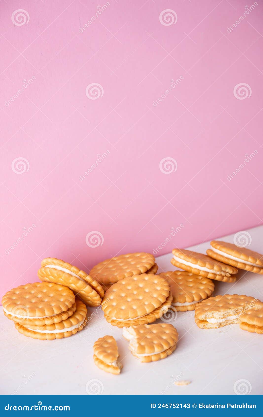 Sandwich Cookies on a Pink Background. the Concept of Breakfast and a ...
