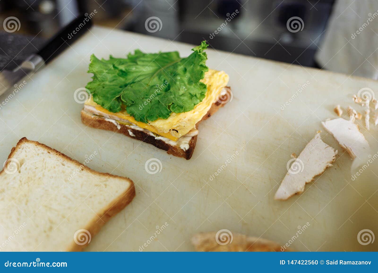 Sandwich in the Cooking Process on a Whiteboard Stock Photo - Image of ...
