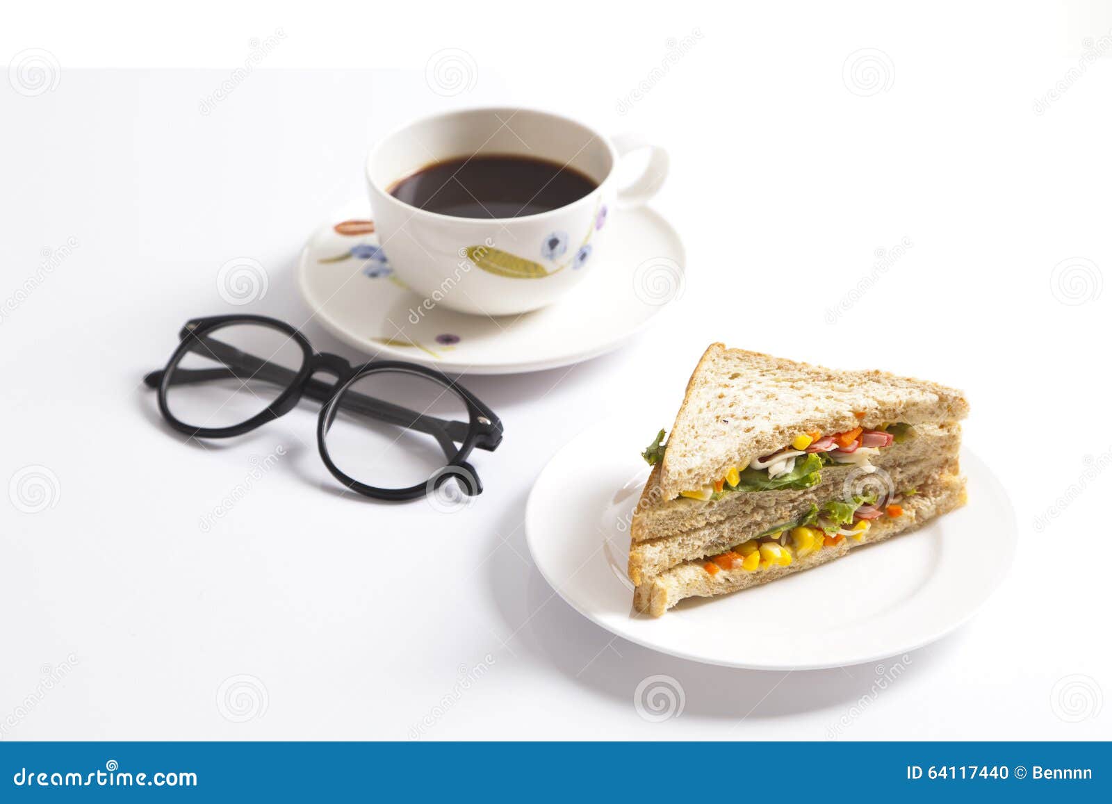 Sandwich and cup of coffee stock photo. Image of fast - 64117440