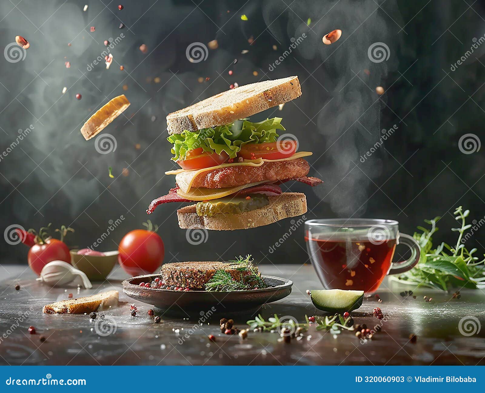 Sandwich Dropped in Glass of Tea Stock Illustration - Illustration of ...
