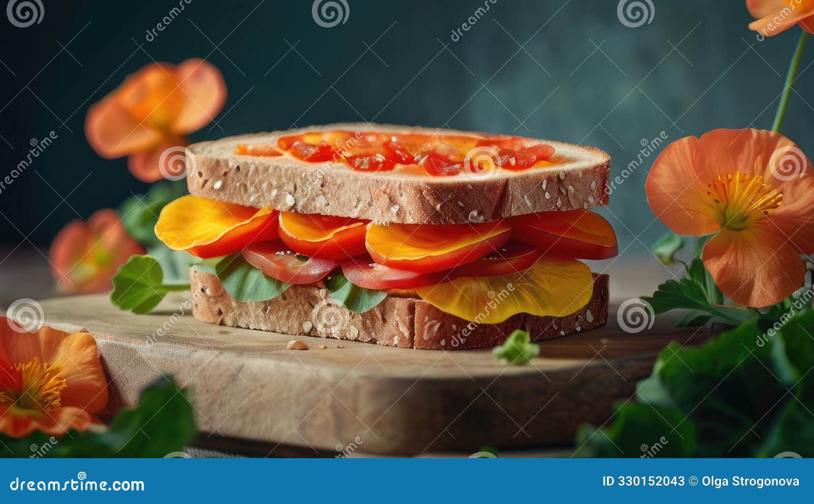 Sandwich with Edible Flowers of Nasturtium Stock Image - Image of ...