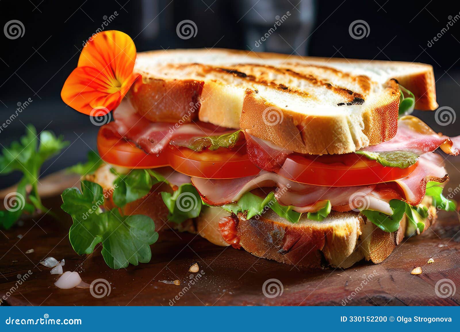 Sandwich with Edible Flowers of Nasturtium Stock Photo - Image of ...