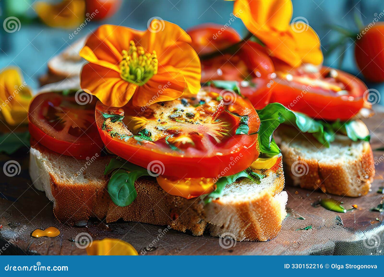 Sandwich with Edible Flowers of Nasturtium Stock Photo - Image of bread ...