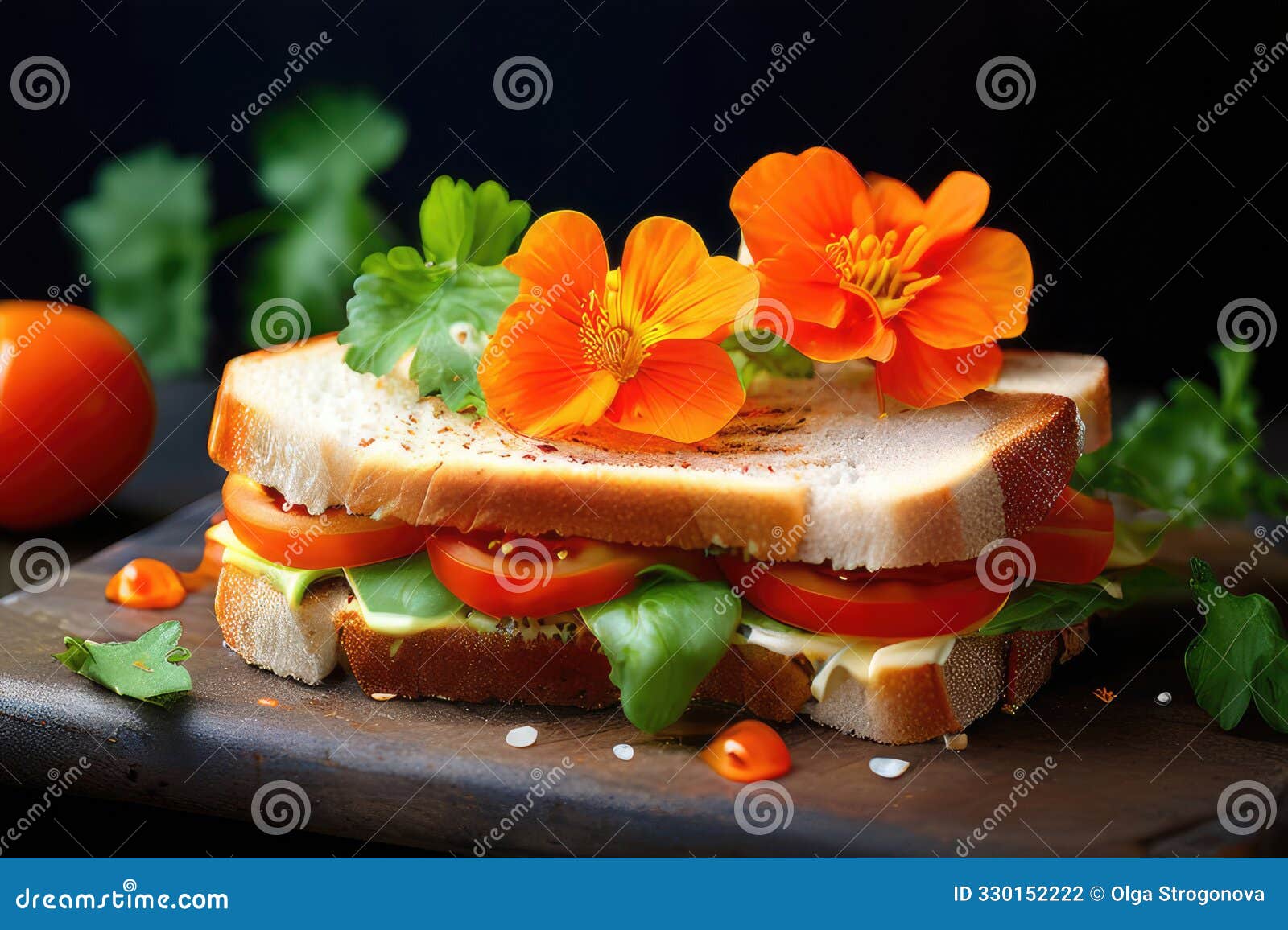 Sandwich with Edible Flowers of Nasturtium Stock Photo - Image of bread ...