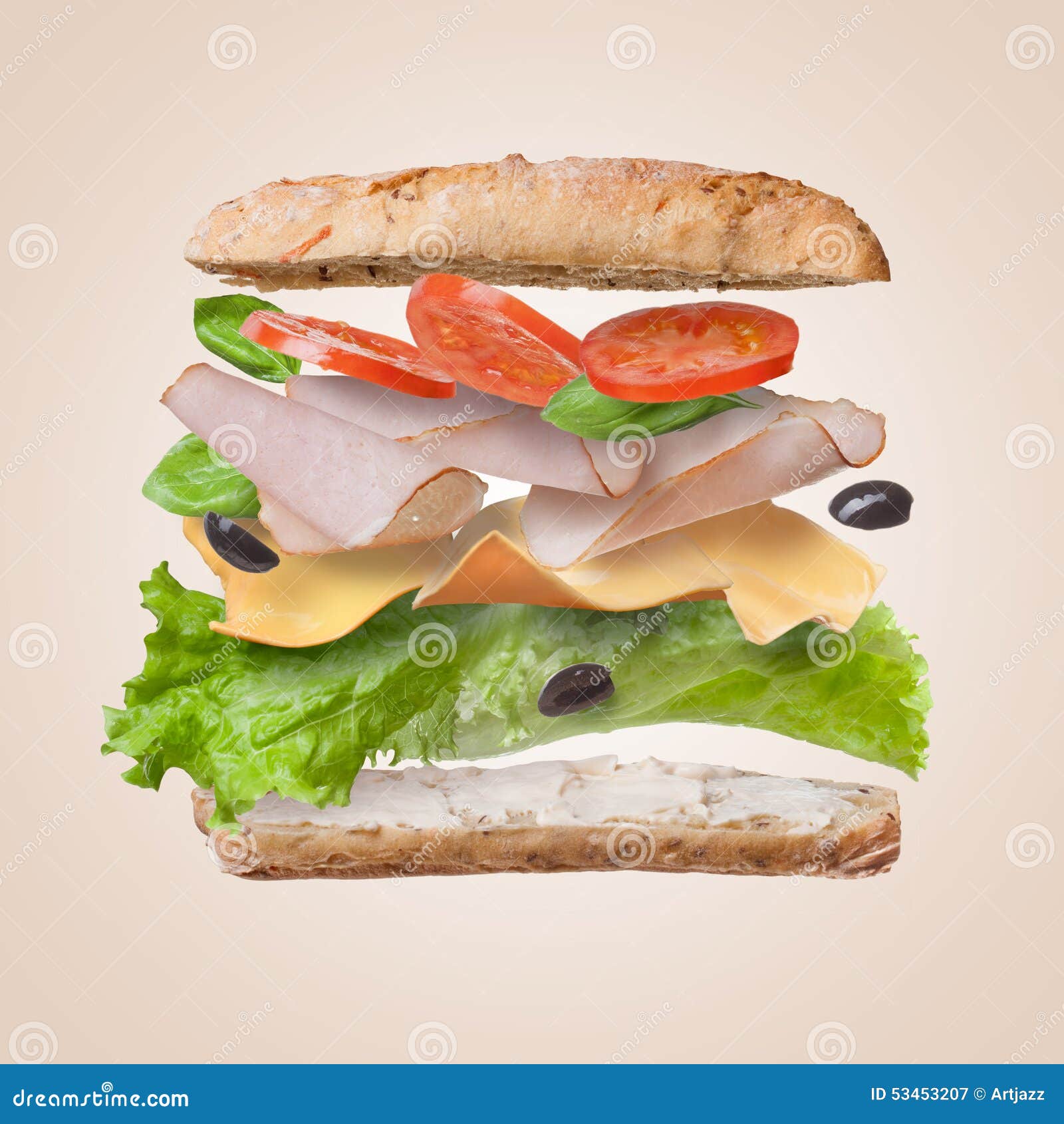 Sandwich with Falling Ingredients in the Air Stock Image - Image of ...
