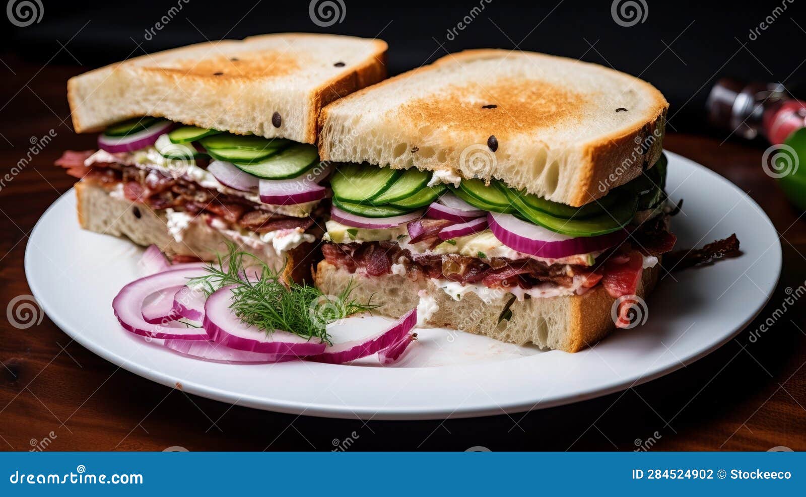 Delicious Deli Sandwich with Toppings and Onions Stock Photo - Image of ...
