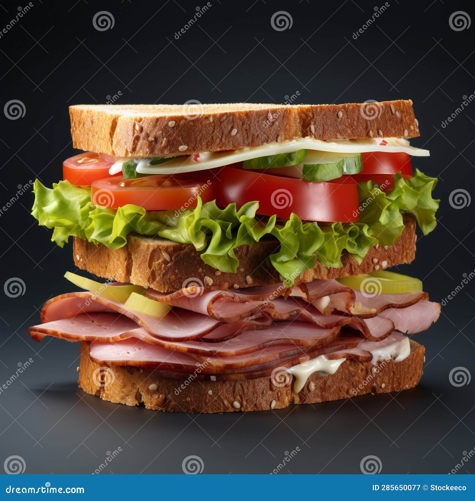 Ultra Realistic 4k Sandwich: Ham, Beef, Bacon, Cheese on Black ...
