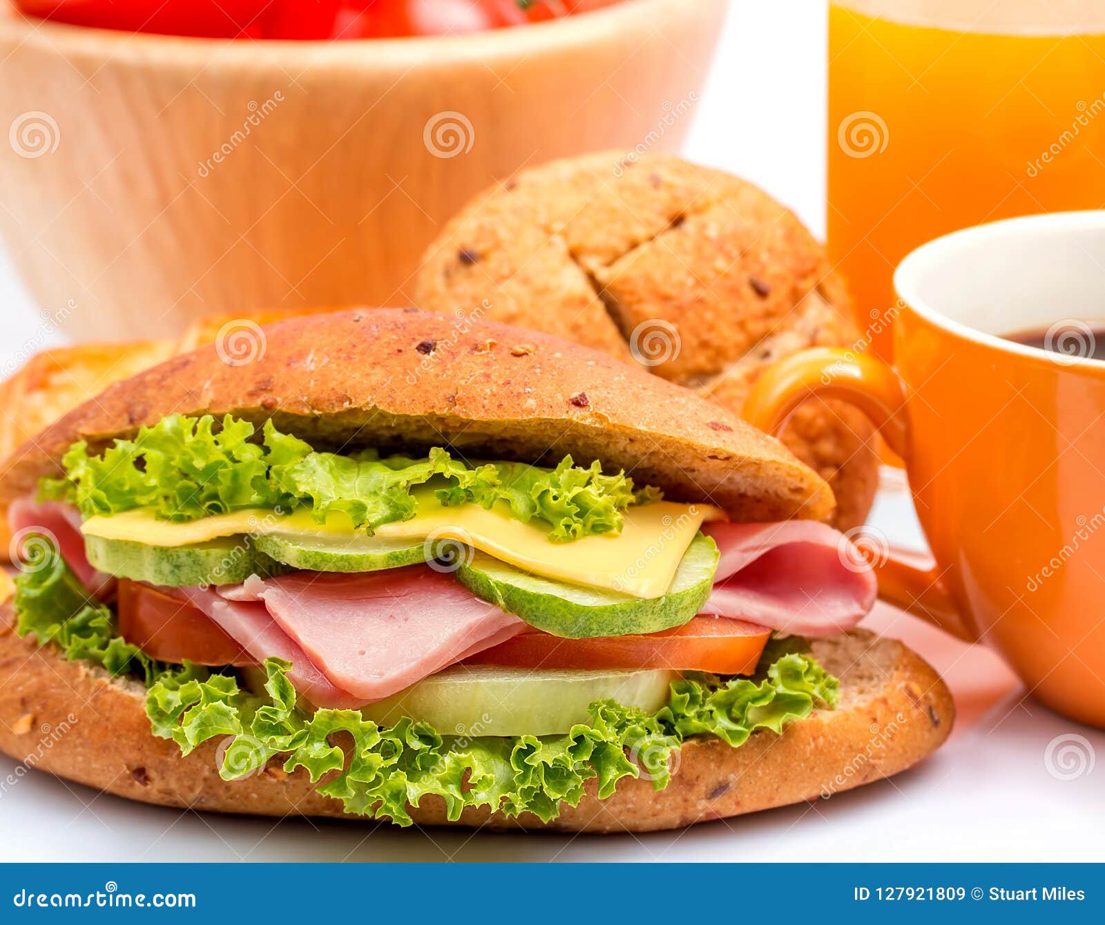 Sandwich Ham Cheese Means Bread Roll and Crusty Stock Image - Image of ...