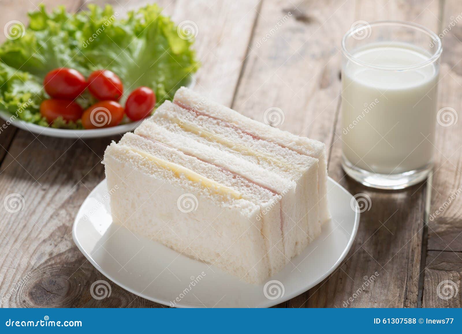 Sandwich, Ham with Cheese and Milk on Wood Table. Stock Photo - Image ...