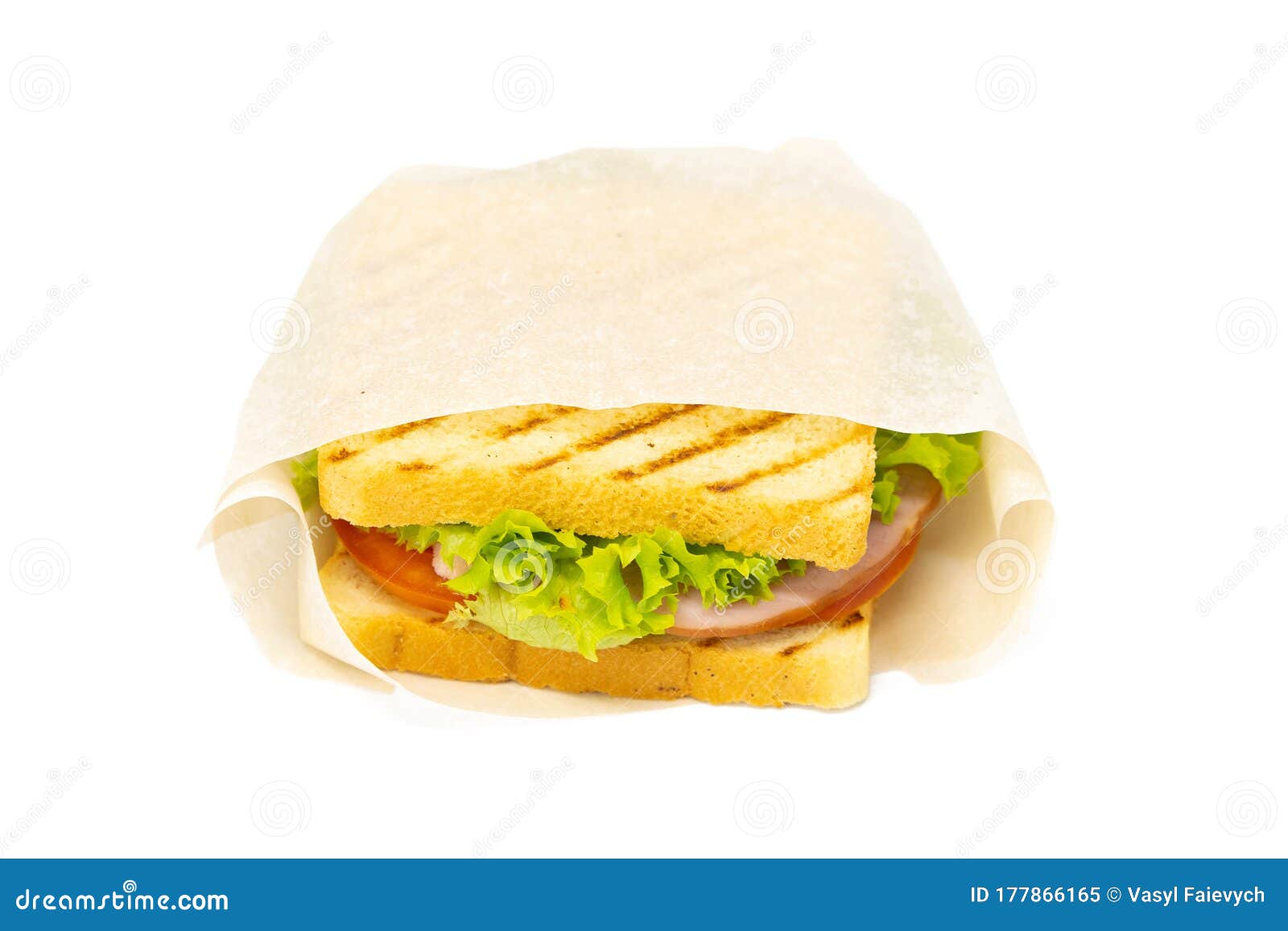 Sandwich with Ham, Cheese, Tomatoes, Lettuce, and Toasted Bread. Front ...