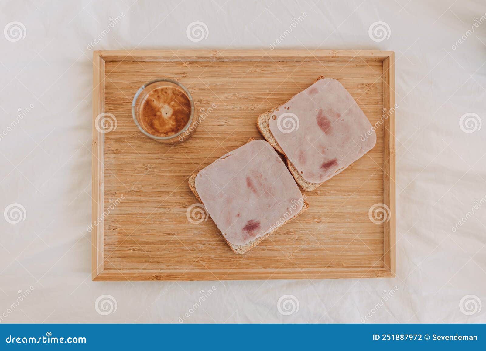 Sandwich Ham with Espresso Coffee Served on White Bed. Stock Photo ...
