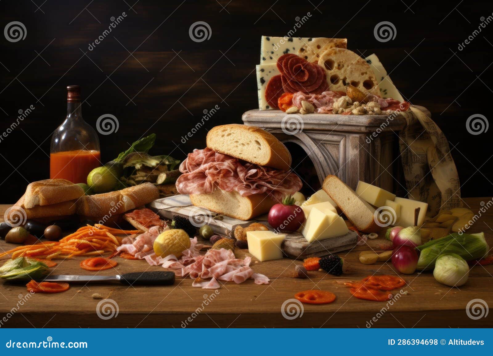 Sandwich Ingredients Scattered Artistically on Table Stock Photo ...