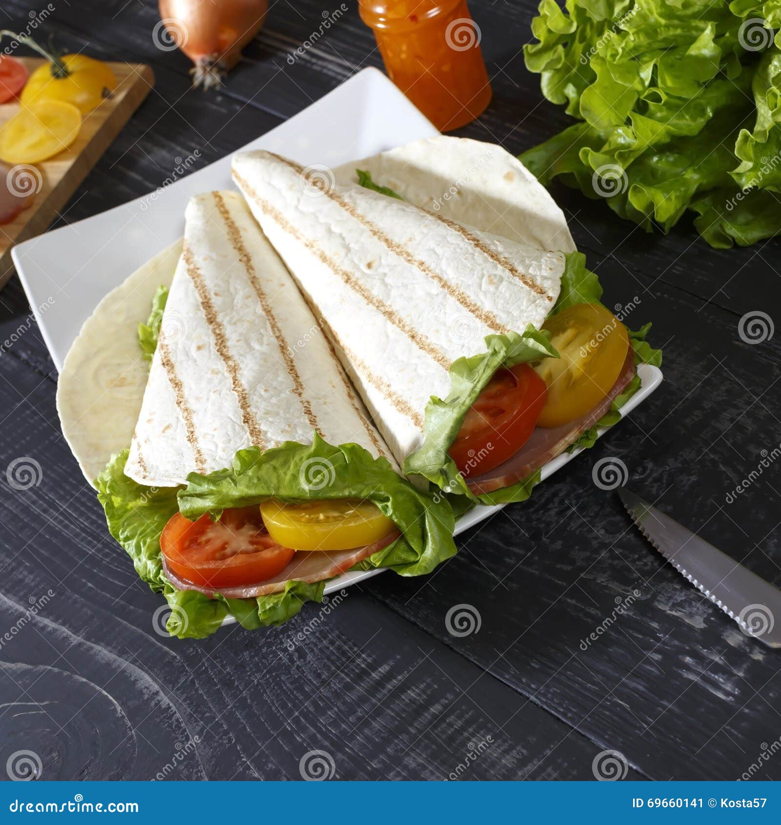Sandwich - Lavash, Bacon, Tomato Stock Image - Image of tasty ...