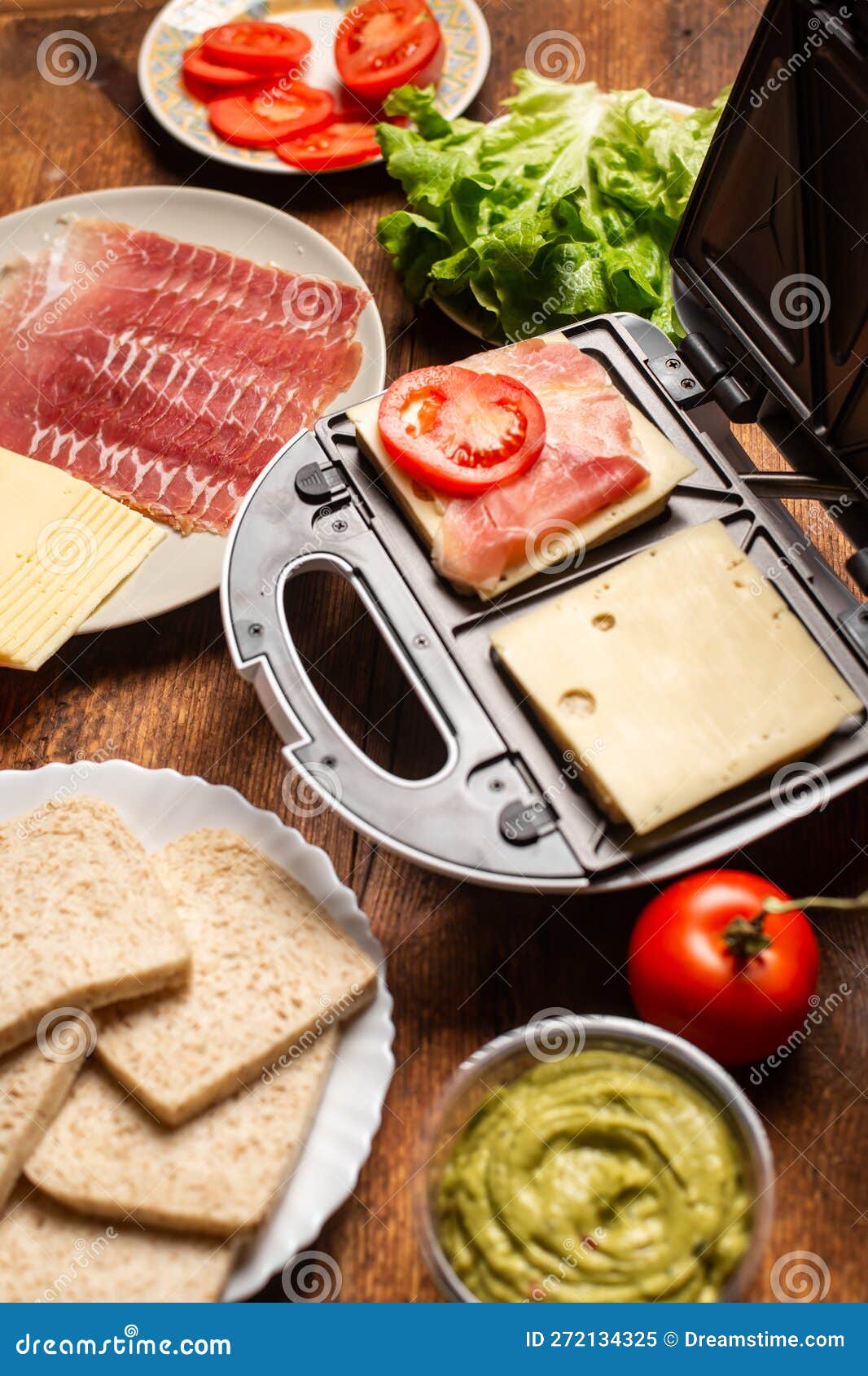 Sandwich Maker. Cooking Sandwiches with Different Fillings Stock Image ...
