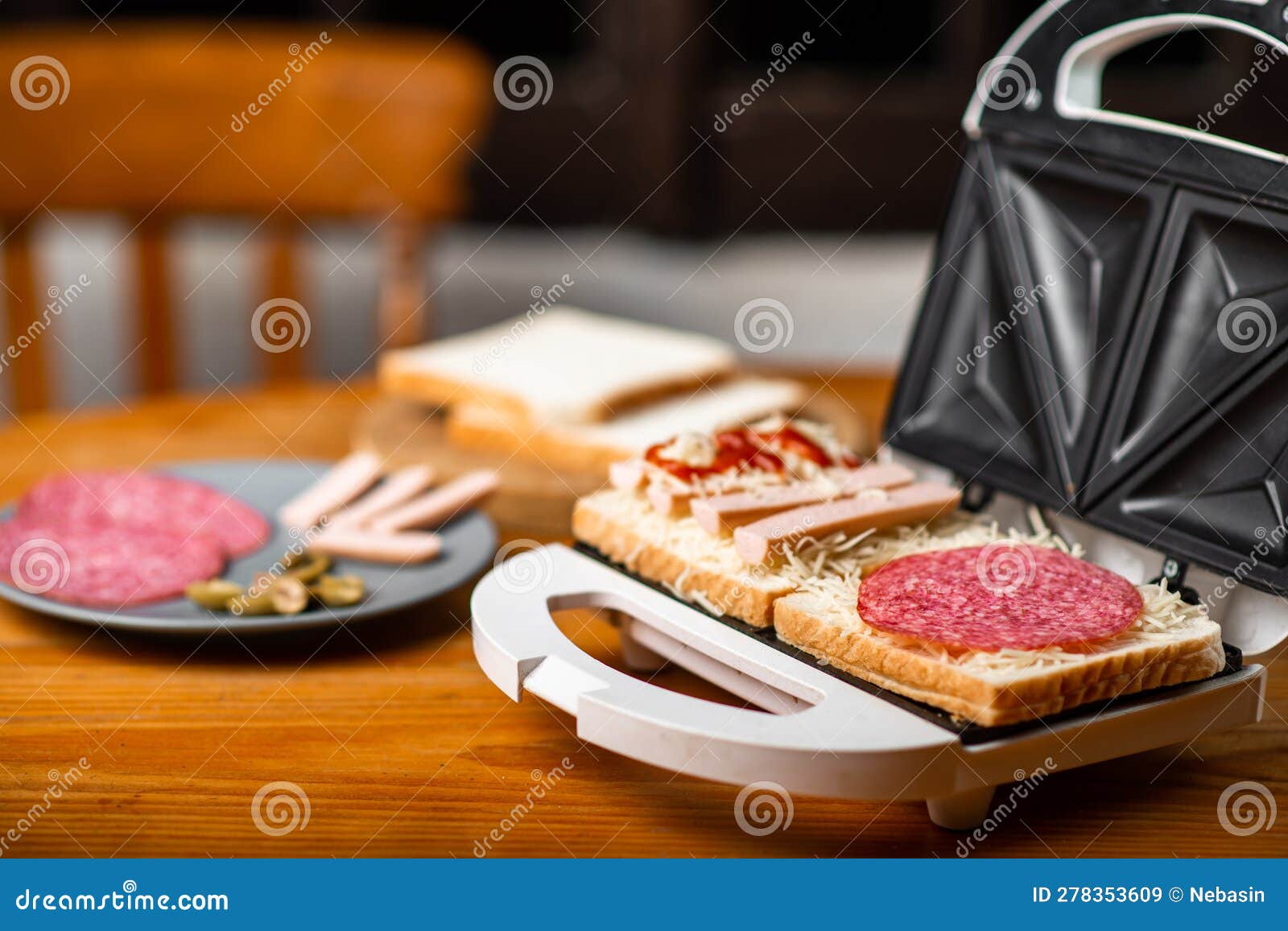 Sandwich Maker and Sandwich Making. Different Ingredients Lie Side by ...