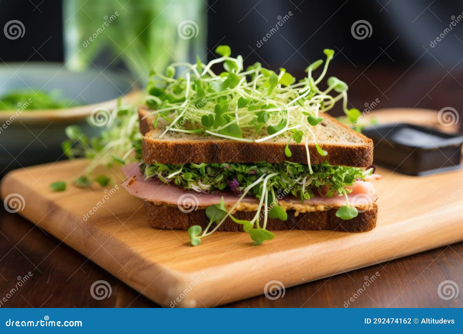 Sandwich with Microgreens and Ham on Rye Bread Stock Photo - Image of ...