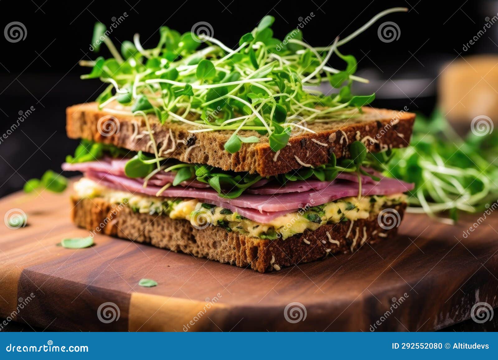 Sandwich with Microgreens and Ham on Rye Bread Stock Photo - Image of ...