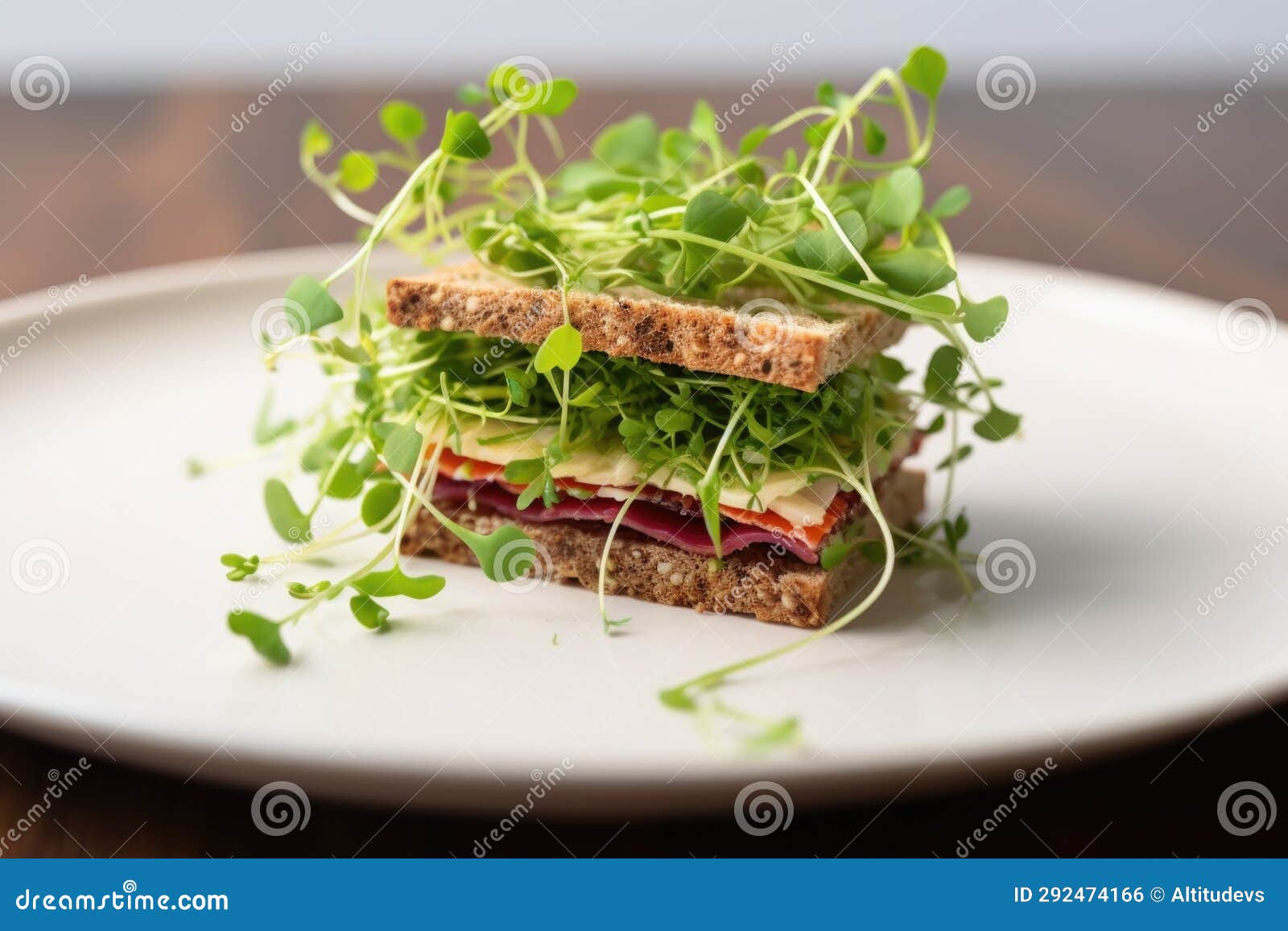 Sandwich with Microgreens on a White Plate Stock Photo - Image of ...