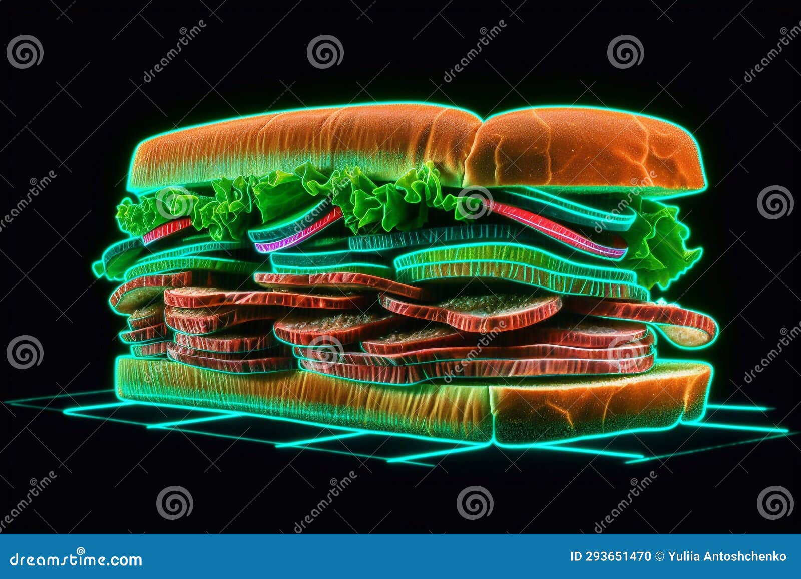 A Sandwich with a Neon Effect. Stock Illustration - Illustration of ...