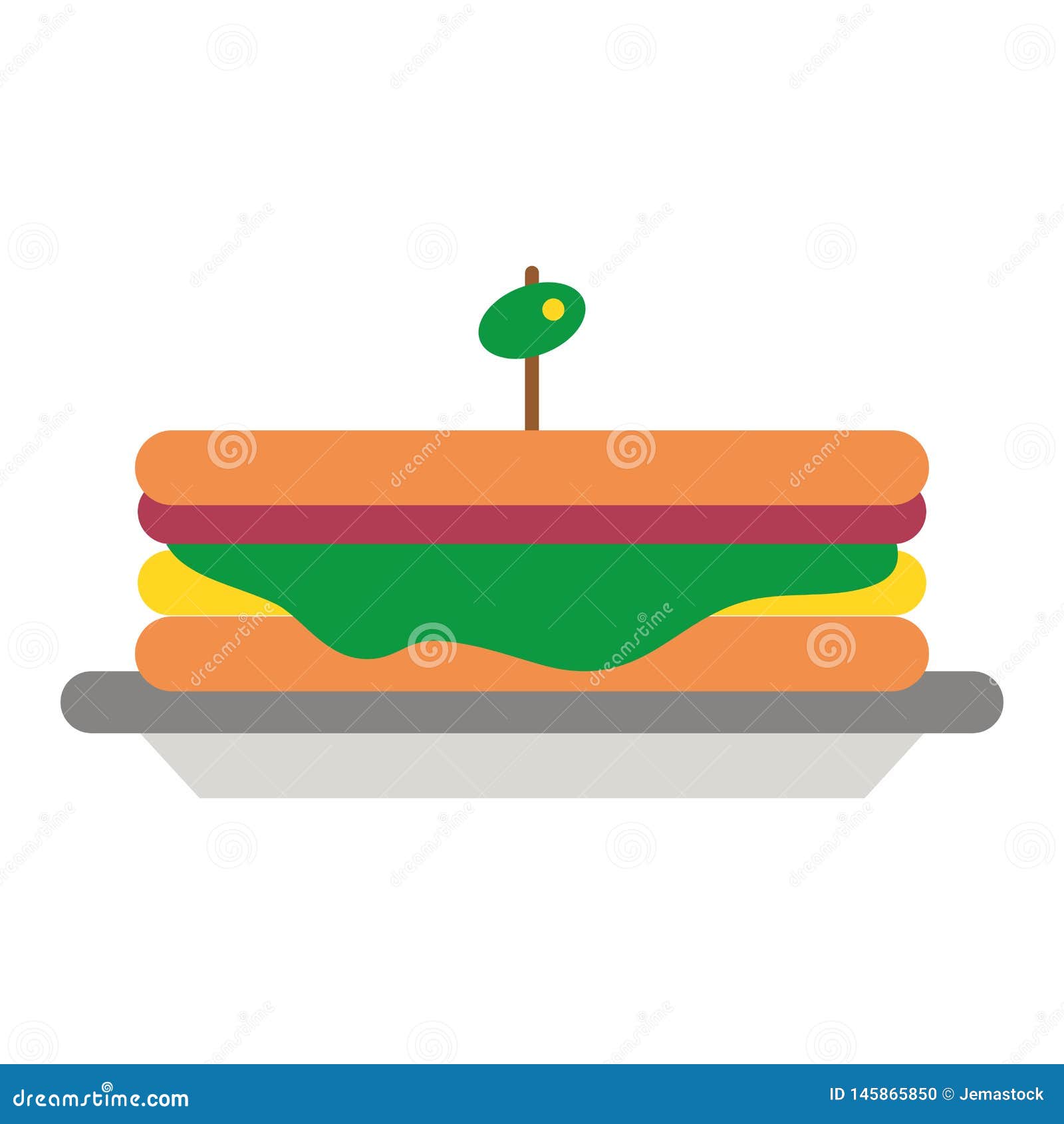 Sandwich with Olive on Dish Symbol Flat Stock Vector - Illustration of ...