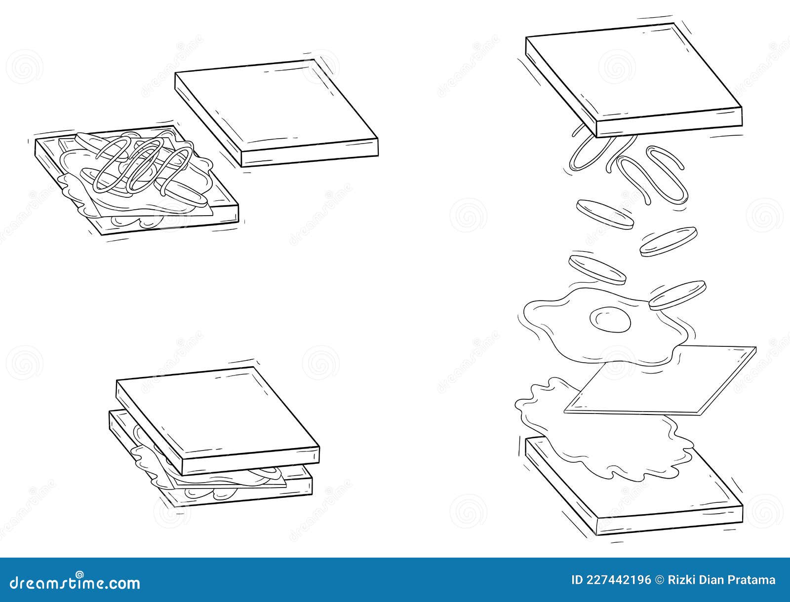 Sandwich Outline Illustration with Three Types of Sandwich Stock Vector ...