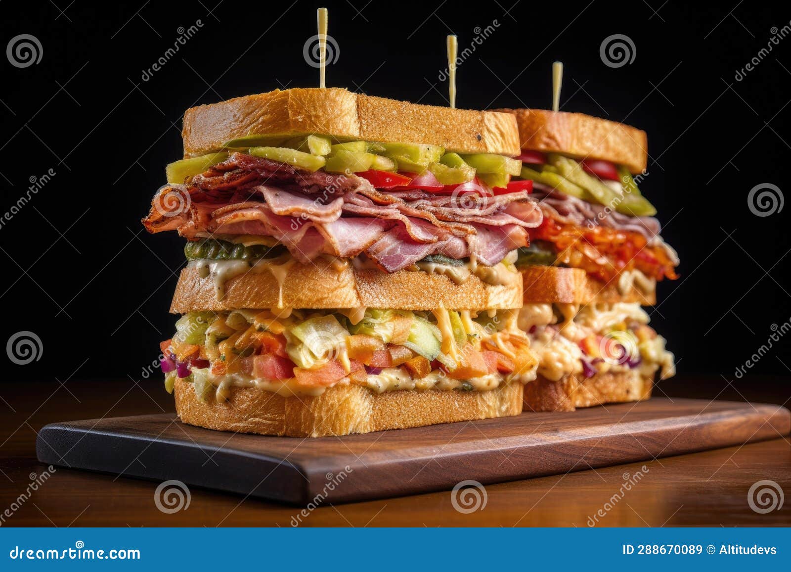 Sandwich with Overflowing Fillings on a Board Stock Image - Image of ...