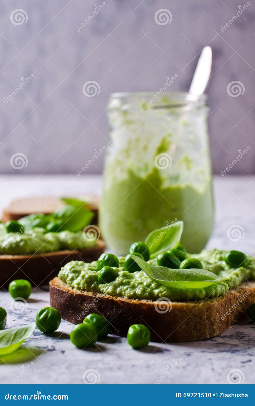 Sandwich with pea puree stock photo. Image of appetizer - 69721510