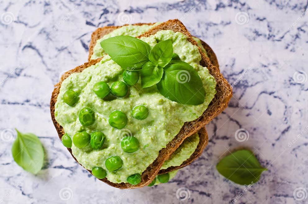 Sandwich with pea puree stock photo. Image of cheese - 69721632