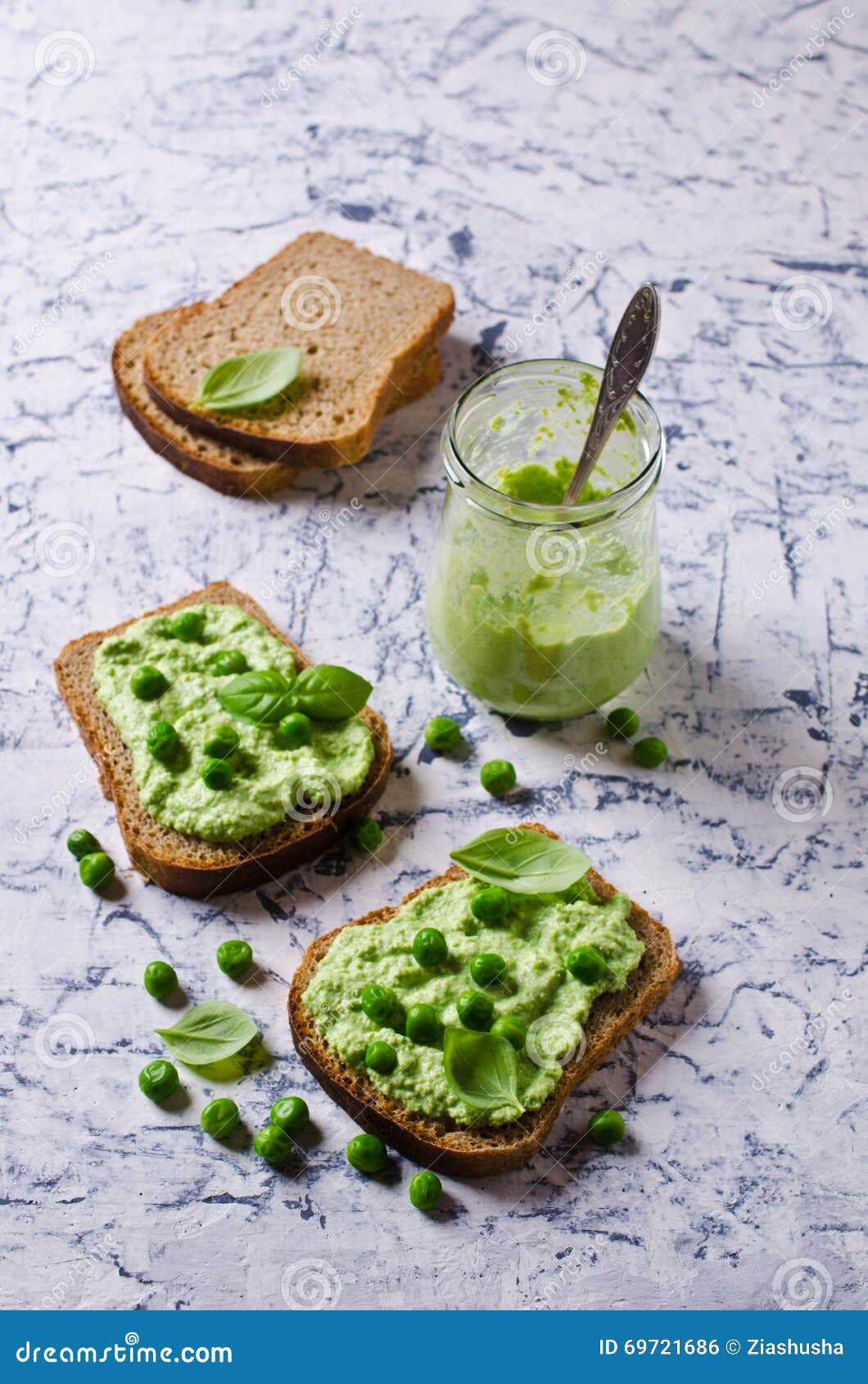 Sandwich with pea puree stock photo. Image of bread, creamy - 69721686