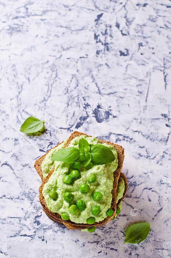 Sandwich with pea puree stock photo. Image of cuisine - 69721738