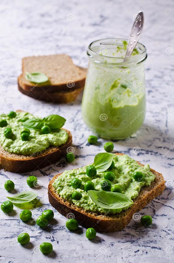 Sandwich with pea puree stock photo. Image of freshness - 69722174