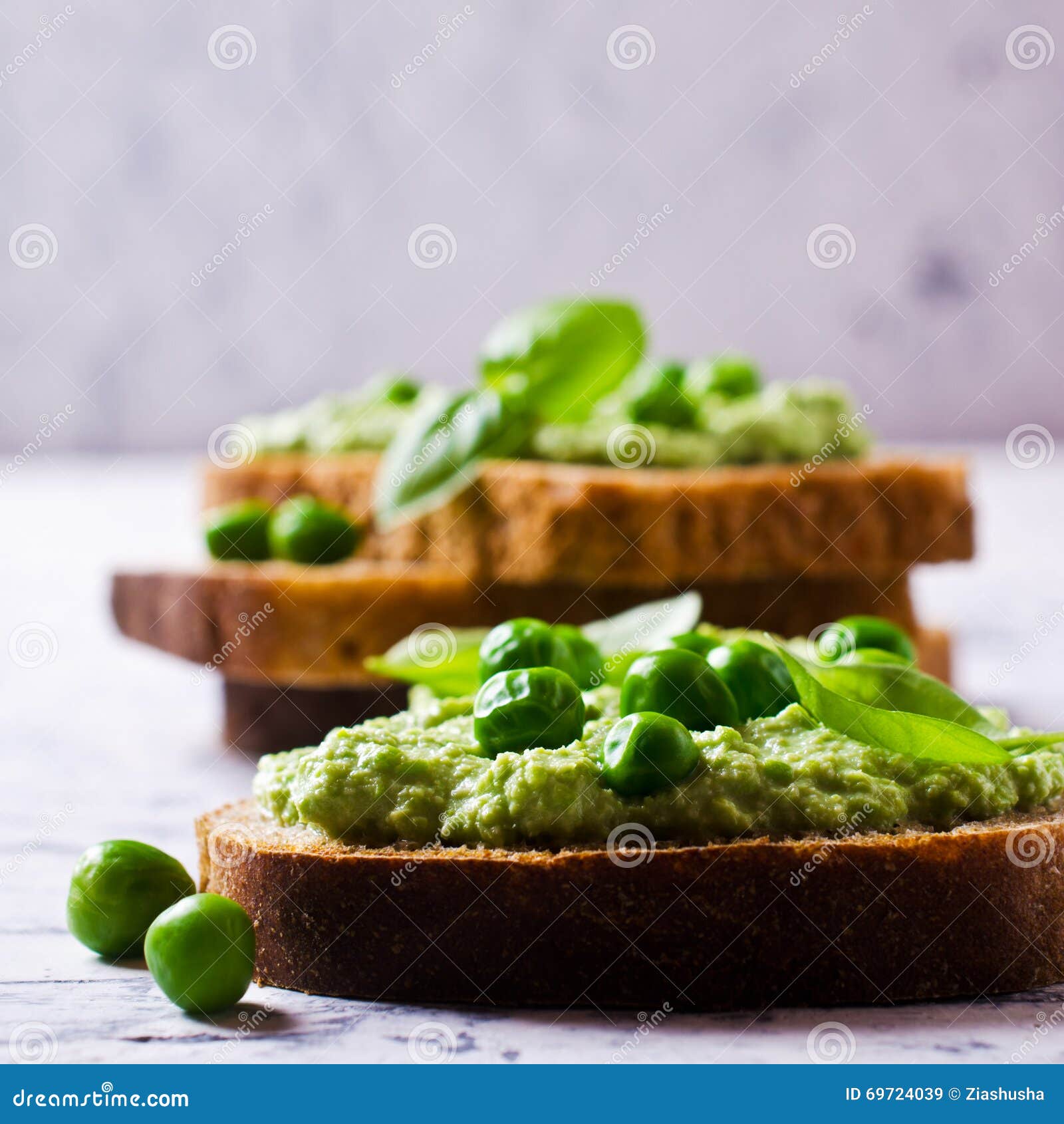 Sandwich with pea puree stock image. Image of green, crostini - 69724039
