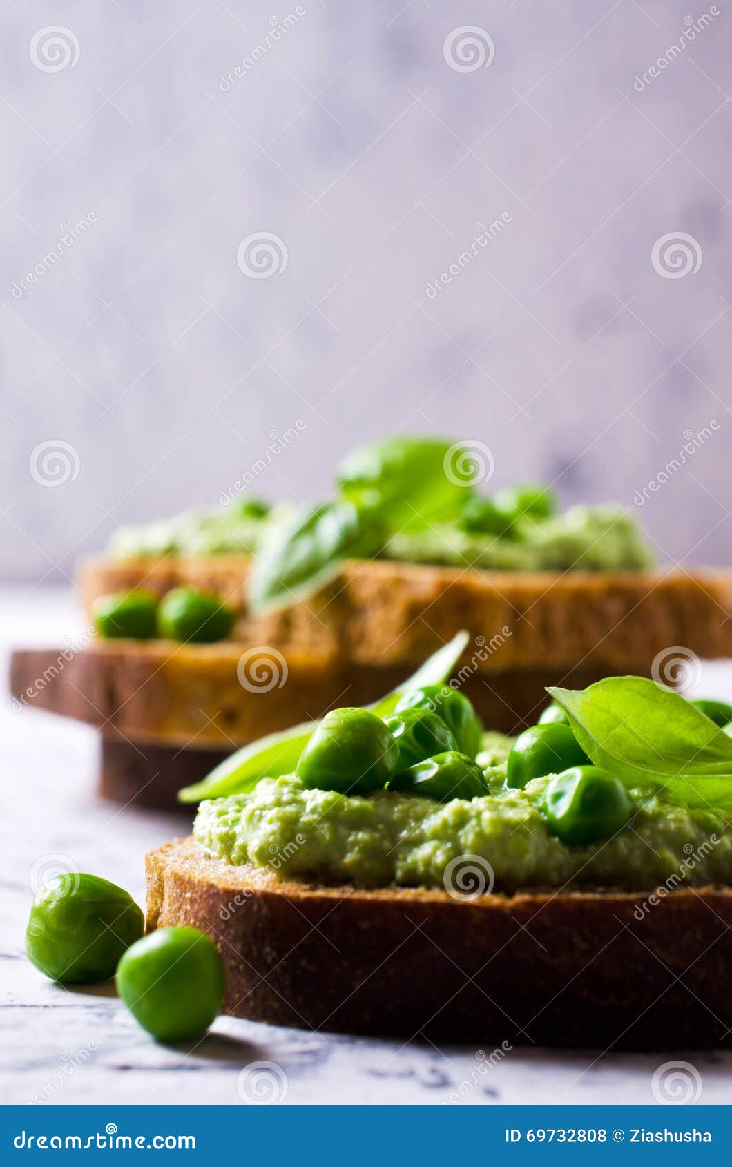 Sandwich with pea puree stock photo. Image of closeup - 69732808