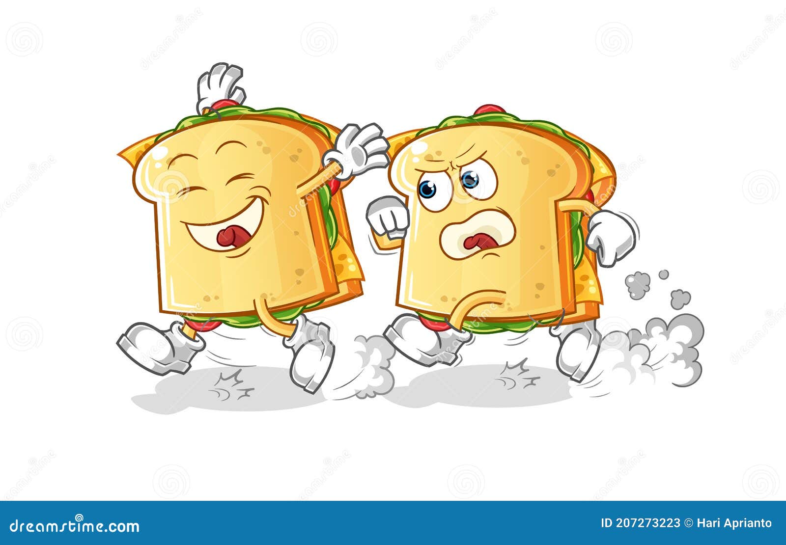 Sandwich Play Chase Cartoon. Cartoon Mascot Vector Stock Illustration ...