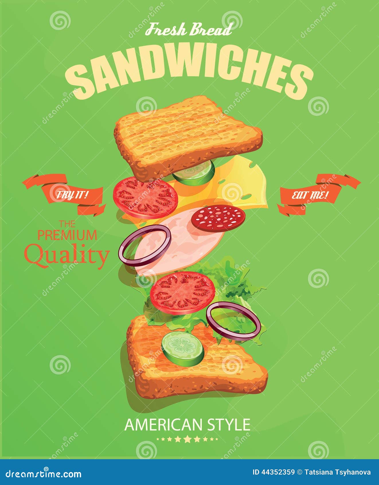 Sandwich Poster in Vintage Style. Stock Vector - Illustration of cafe ...